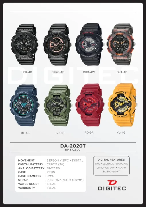 Jam Tangan Pria Original Anti Air Analog Digital Digitec DA 2020 Hijau ...