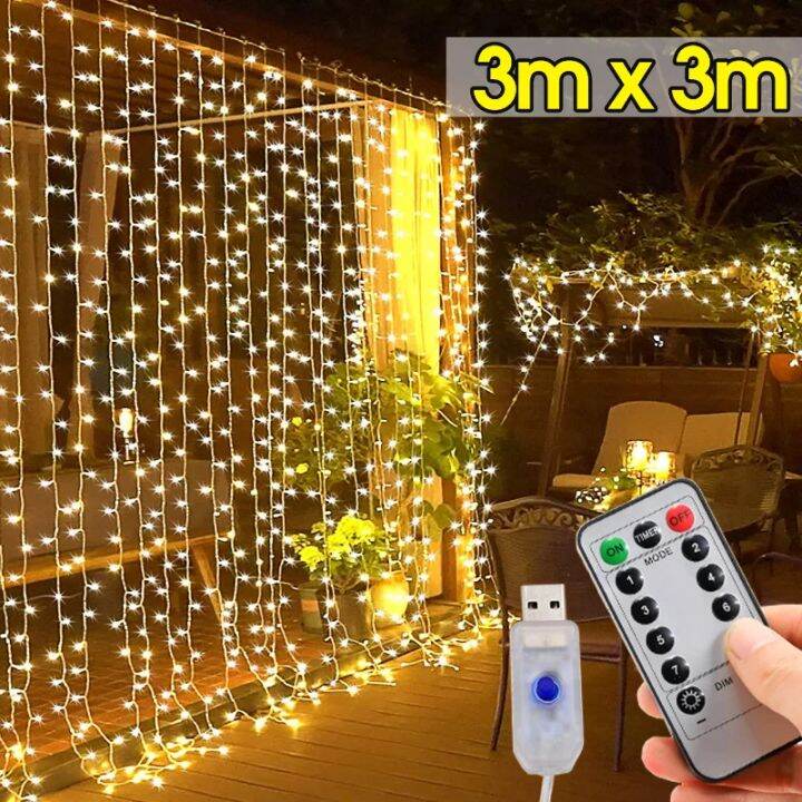 ม่านควบคุมระยะไกล3M หลอด3M LED 300ดวงไฟประดับมี8โหมดสาย USB ไฟประดับ ...