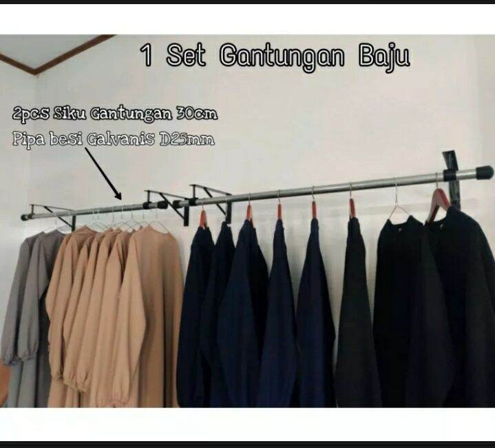 1 Set 30cm Besi Siku Gantungan Baju Tempel Tembok Dinding Serbaguna ...
