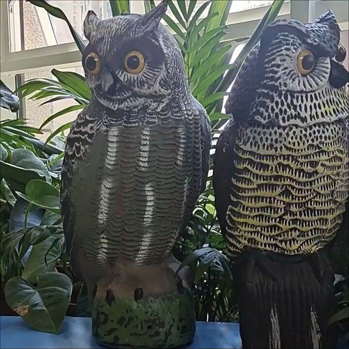 Realistic Owl Decoy Rotating Head Outdoor Garden Statue Repellent Bird ...
