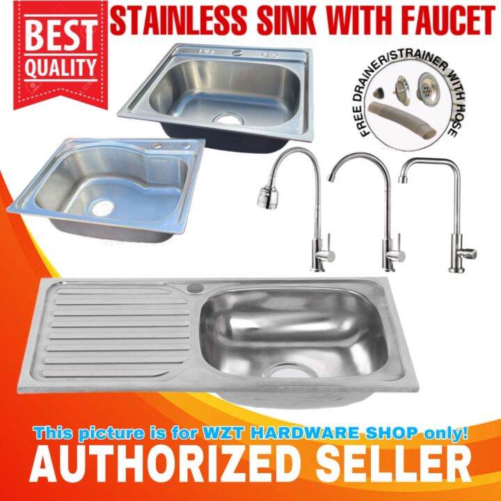WZT STAINLESS STEEL SINK AND GOOSENECK FAUCET WITH FREE STRAINER ...