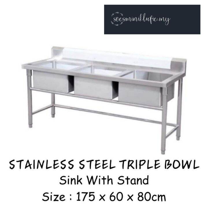 Zirafah Commercial Stainless Steel Triple Deep Bowl Sink Set With Stand ...