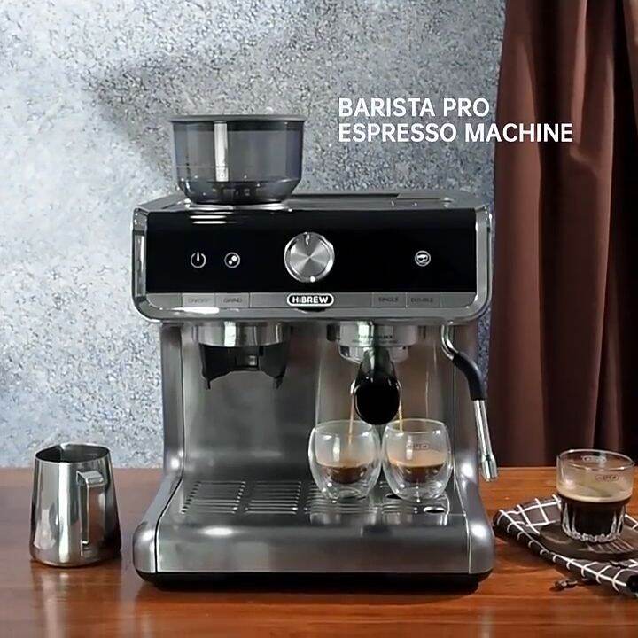HiBREW Espresso Machine with Grinder and Milk Frother, 19 Bar Semi ...