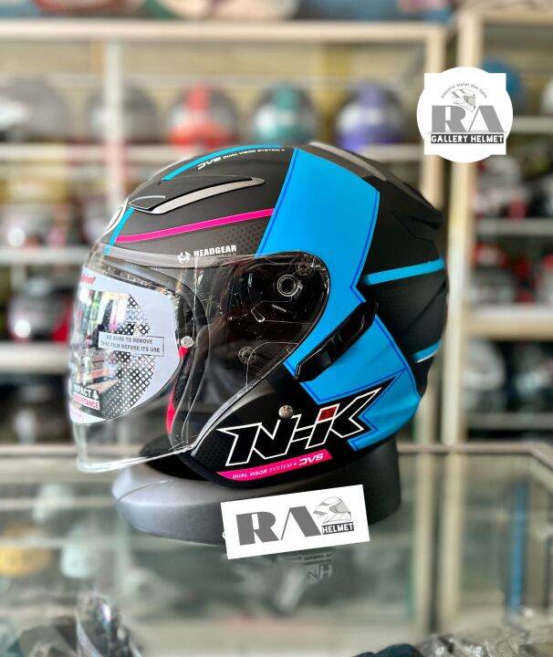 HELM NHK R1 MOTIF NAPOLEON BLUE/BLACK DOF HELM HALF FACE DOUBLE VISOR ...