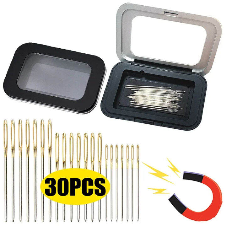 Magnetic Sewing Needles Box Black Rectangle Needle Storage Mini Case ...