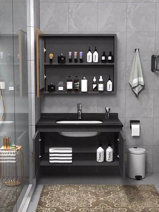 Grey Aluminum Bathroom Cabinet Basin Set Ceramic Sink with Mirror and ...