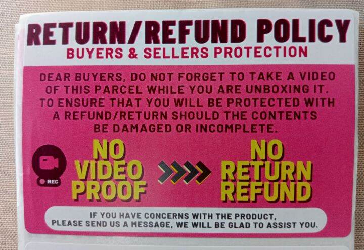 Return/Refund Policy Sticker Pink 50pcs. | Lazada PH