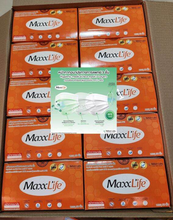Maxxlife หน้ากากทางการแพทย์ หน้ากากอนามัย3ชั้น ยกลัง20กล่อง สีเขียว ...