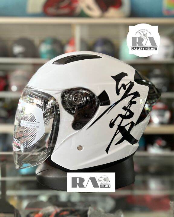 NHK R1 MAX KANJI #1 WHITE/BLACK HELM HALF FACE DOUBLE VISOR TERBARU ...