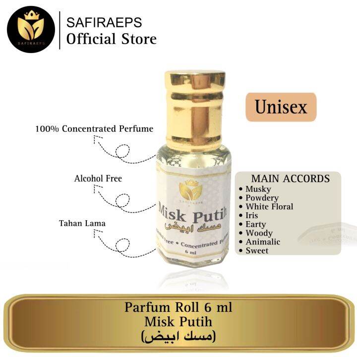 Misk Putih Parfum Roll 6 ml - Tanpa Alcohol - Konsentrat Parfum ...