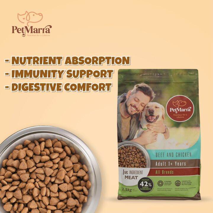 PetMarra Adult Dog Dry Food Ages 1 Year and Up Beef and Chicken Flavor 2.5kg | Lazada PH