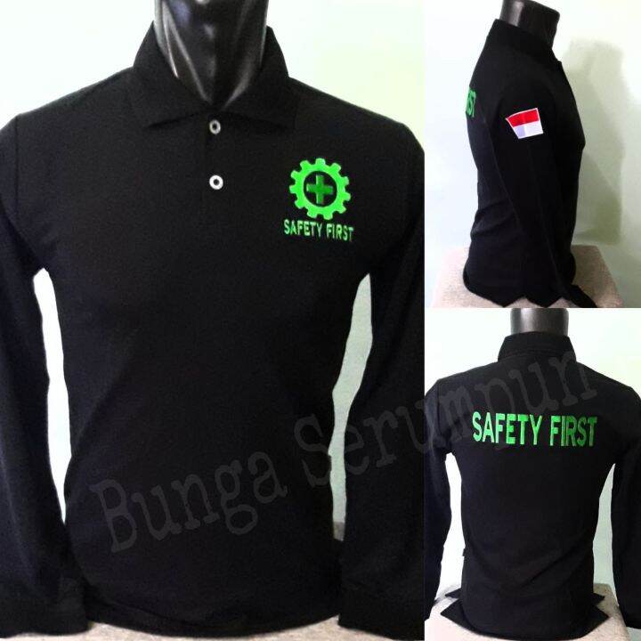 KAOS SAFETY FIRST HITAM PANJANG - KAOS KERAH SAFETY FIRST LENGAN PANJANG FULL BORDIR | Lazada ...