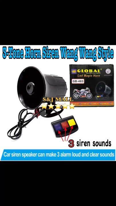 3-Tone Switch Control Horn Siren WangWang Suitable for various motor vehicles 12V GLOBAL Led ...