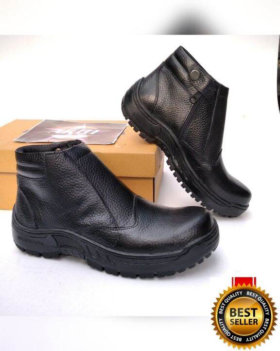 Sepatu Safety Booth Kulit Ujung Besi Resleting internasional | Lazada ...
