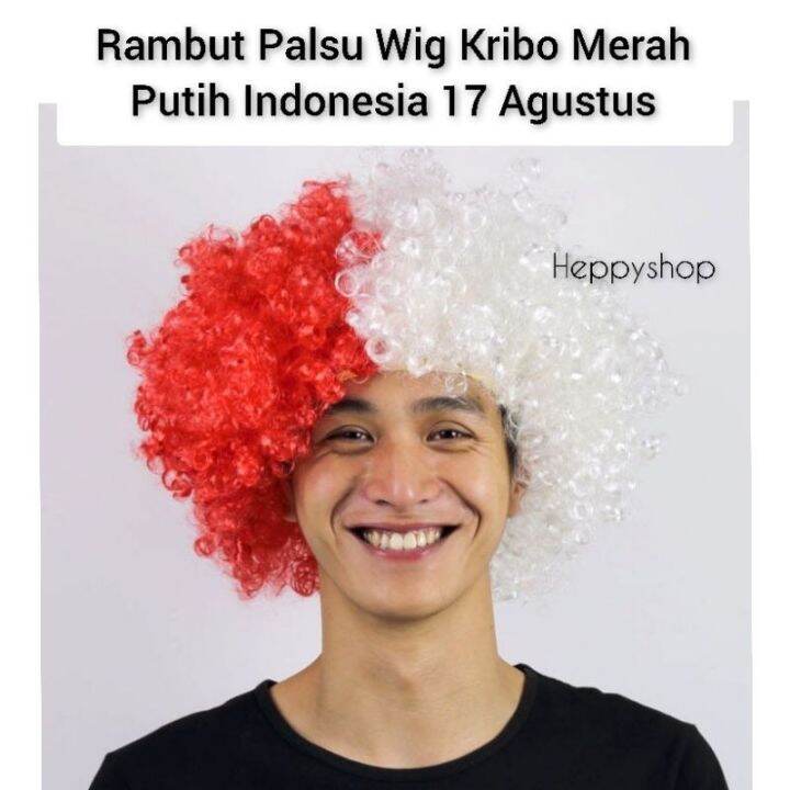 Rambut Palsu Wig Kribo Merah Putih Indonesia 17 Agustus | Lazada Indonesia