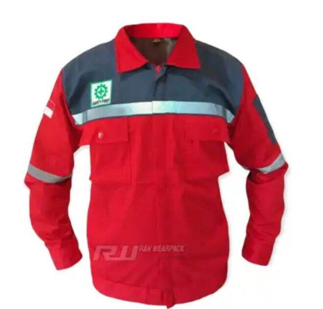 wearpack safety/seragam proyek/Baju kerja merah kombinasi abu | Lazada ...