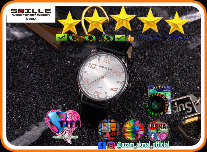 SNILLE WATERPROOF WATCH BLACK COLOR LEATHER MATERIAL N1002 | Lazada ...