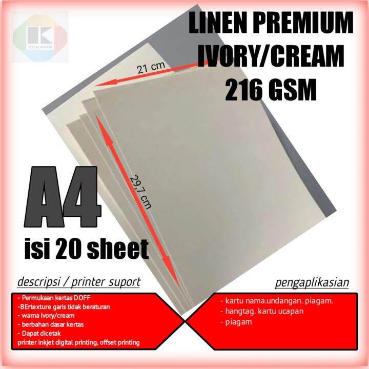 kertas linen A4 cream/ivory 216 gsm isi 20 lembar kertas linen Japan ...