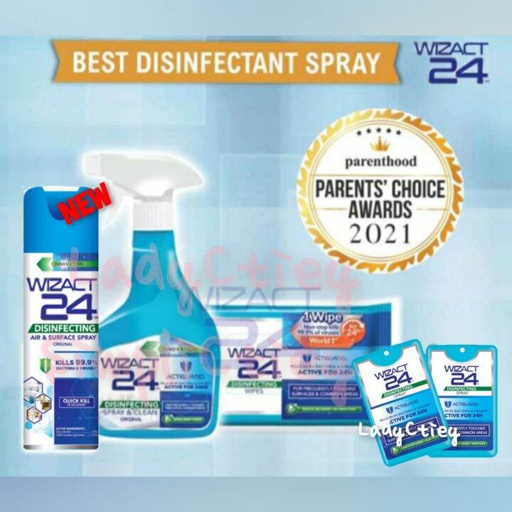 WIZACT 24™ Disinfectant Pocket Spray 18mL, Spray and Clean 450mL, Air and surface spray, and Wet ...