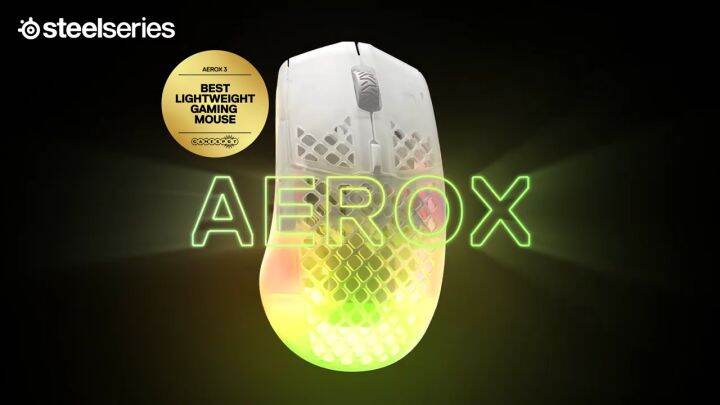 SteelSeries Aerox 3 Wireless + Bluetooth Ghost Edition Ultra Lightweight RGB Gaming Mouse IP54 ...