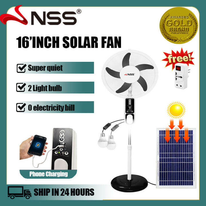 Nss 16Inch Solar Fan Solar Stand fan with Solar Panel Night Light Dual ...