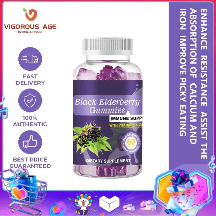 Vigorous Age Black Elderberry Gummies Vitamin C and Zinc Boost Immunity ...