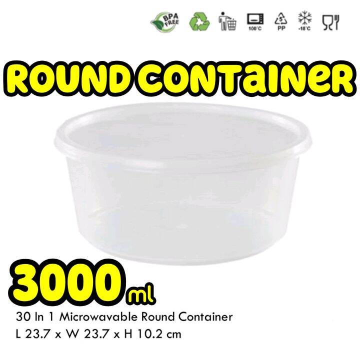 MY-BUNGKUS Round Container 3000 (3000ml) Container Bulat Besar ...