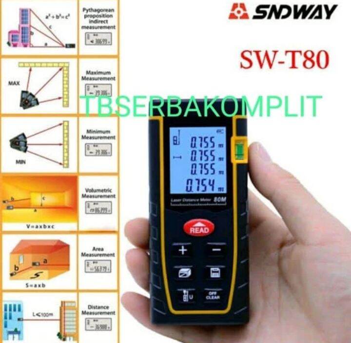 SNDWAY SW-T80 Meteran Laser 80M Digital Laser Distance Meter 80 Meter ...