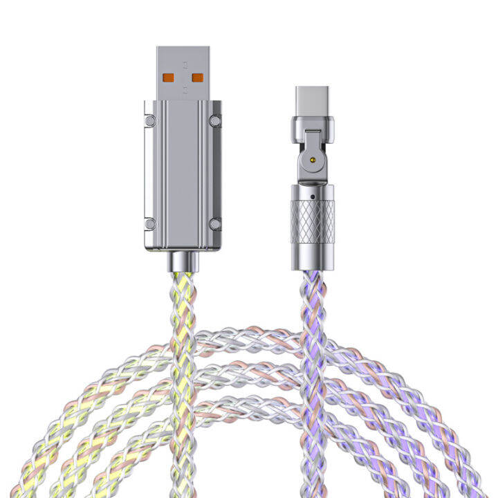 ไฟ RGB แบบไล่ระดับสี6A 120W 1M สายชาร์จ USB เครื่องชาร์จแบบหมุนได้ไมโคร ...