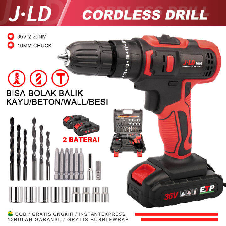 Jld Mesin Bor Baterai Cas Komplit 36vf Bor Impact 10mm Nesin Bor Tangan Bor Listrik Murah Bor 