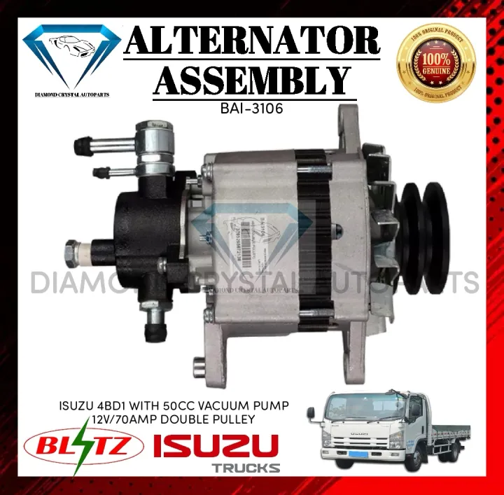 ALTERNATOR ASSEMBLY ISUZU 4BD1 WITH 50CC VACUUM PUMP 12V/ 70AMP DOUBLE ...