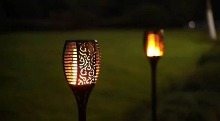 👉 Hari Raya👉Led Waterproof Flickering Fire Flame Lawn Solar Torch Light ...