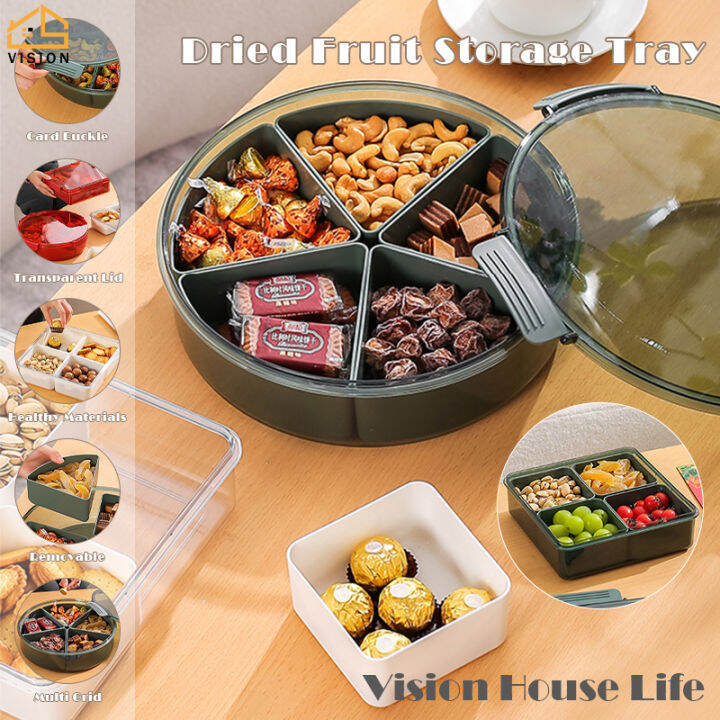 Vision Household Divided Snack Tray with Lid Dried Fruit Nuts Candy ...