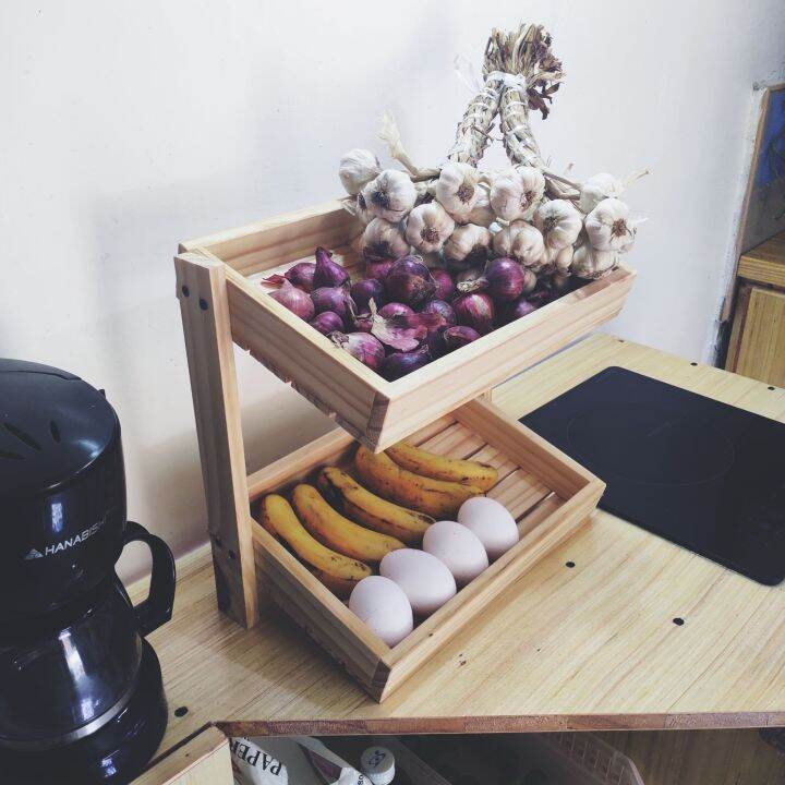 2 layer multipurpose wooden organizer | Fruit and Vegetable rack ...