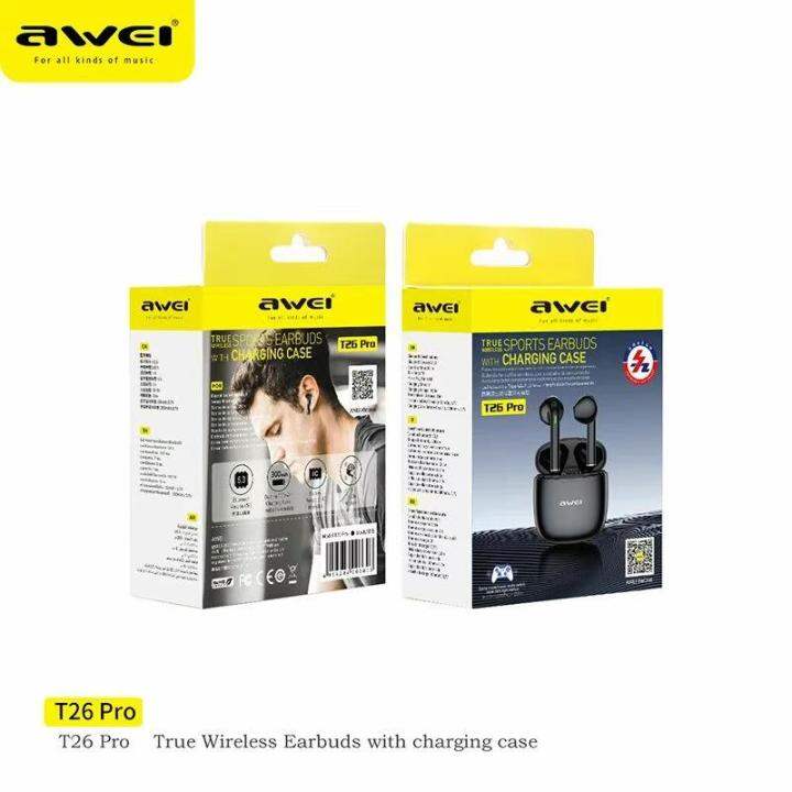 awei t26 pro true wireless bluetooth sports earbuds with charging case ...