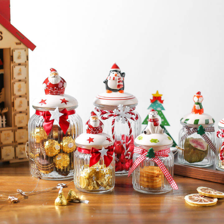 KAWASIMA Jia โถปิดผนึกแก้วคริสมาสต์โถใส่ลูกอมเกรดอาหารโถเก็บของเก็บกาแฟ ...