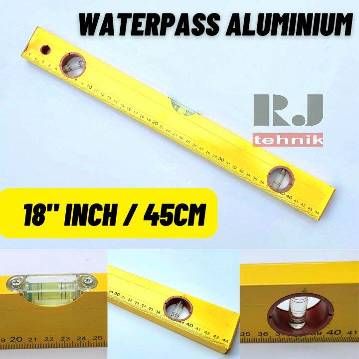 Waterpass Aluminium 18" inch Waterpas Ukur Lantai Tembok Panjang 45cm ...