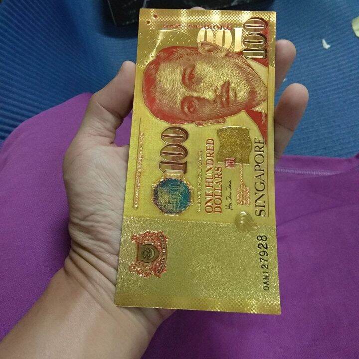 GOLD FOIL SGD 100. ONE HUNDRED DOLLARS SINGAPORE. SOUVENIR BANKNOTE ...