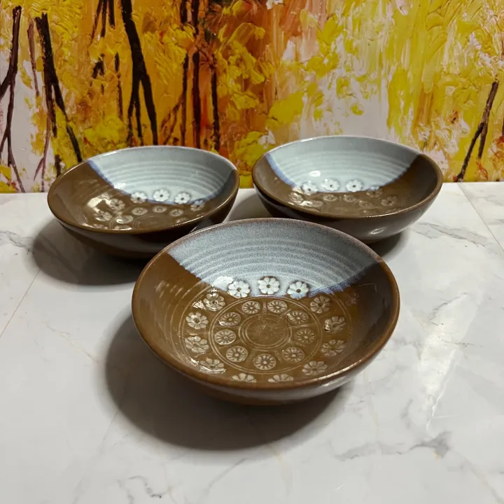 [Set of 3] Brand New Unique Tri-color Glazed Stoneware Rice Bowls ...