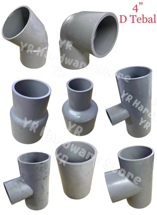 4” 100mm PVC Pipe Fitting D Tebal socket elbow tee Reducer Tee Socket 4”x2” 4”x3” | Lazada
