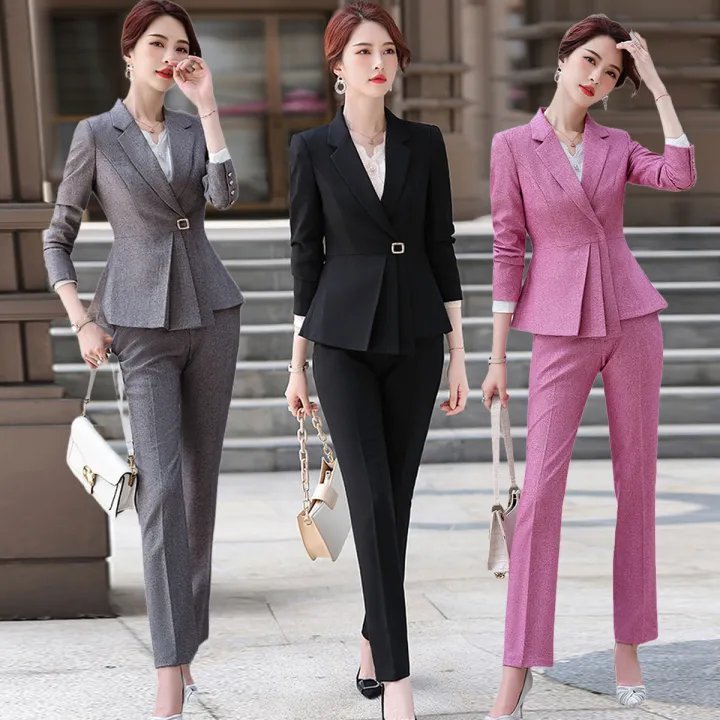 Women Pant Suit Set Blazer Jacket & Pants &Skirt Set Fashion Office ...