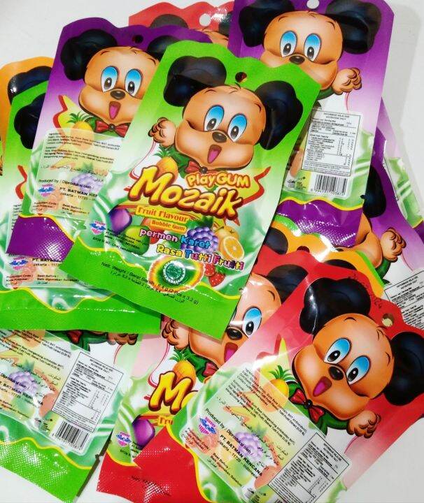 permen karet mazaik tutti frutti rasa buah anggur, apel, stroberi ...