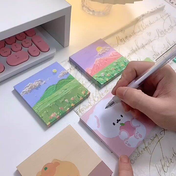 80 Sheets Sun And Moon Oil Painting Sticky Notes Memo Pad Stationary ...