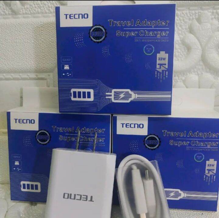 100%Tecno 33W Super Max Quick Charger Usb Type-C Cable Wall Charger ...