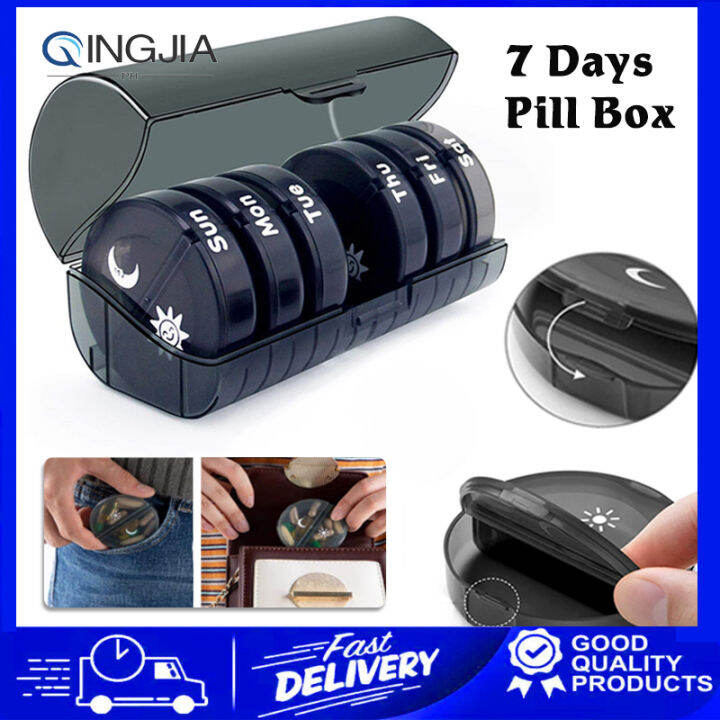 【Local Stock】Portable Pill Box 21 Grid Black Pill Box Sorting Box Seven ...
