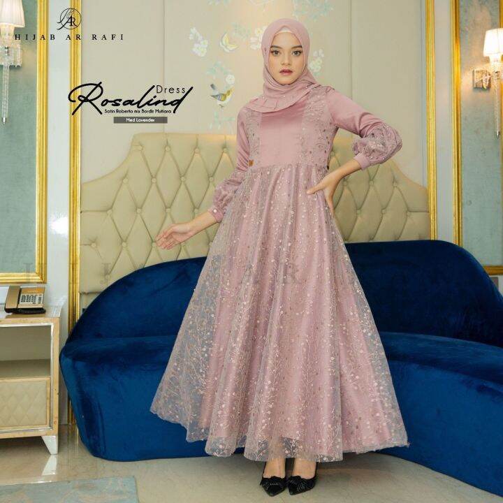 ROSALIND DRESS by Arrafi Dress gamis satin Roberto mix bordir mutiara ...