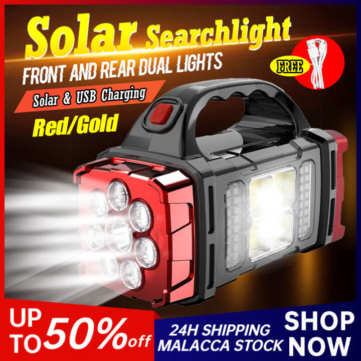 Solar LED Flashlight Handheld Powerful COB Work Lights Spotlight ...