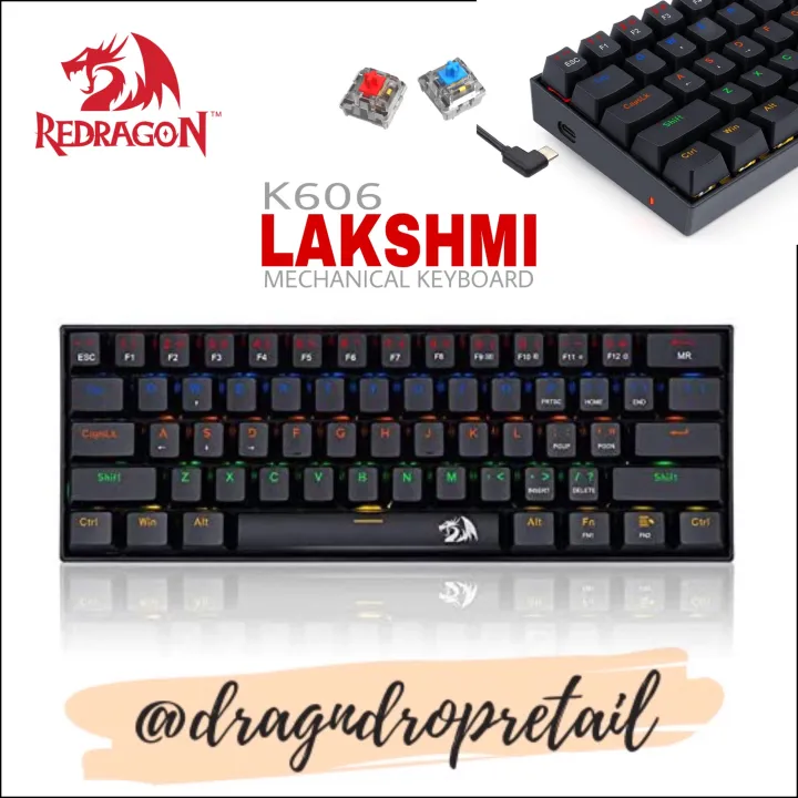 Redragon LAKSHMI K606 Mechanical Rainbow Backlighting 60% Gaming Keyboard with Detachable Cable ...