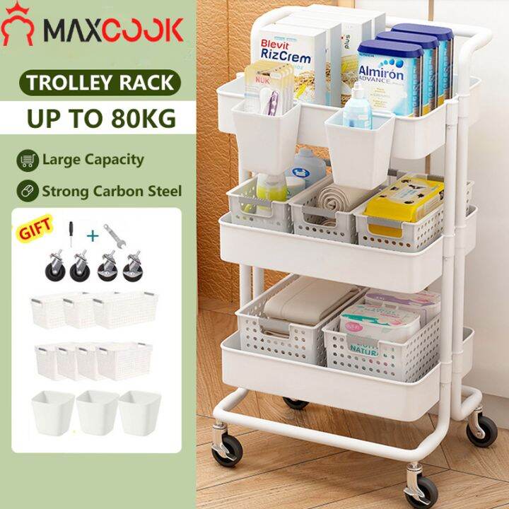 Maxcook 3 Tier Trolley Cart Organizer Utility Trolley Carbon Steel Cart ...
