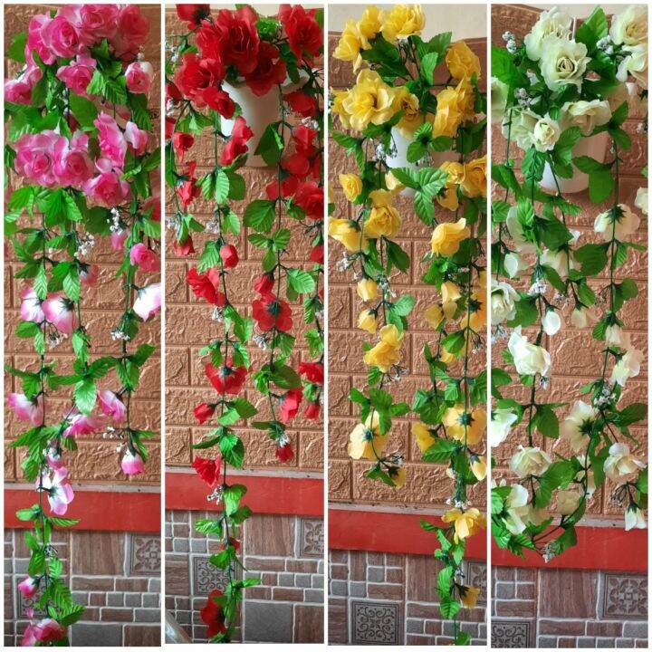 Bunga mawar rambat plastik include pot dinding plastik-hiasan dinding ...